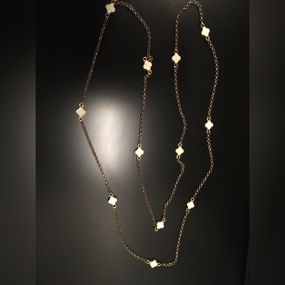 Jewelry | Vintage Gold Tone Cream Enamel Clover Chain Necklace | Poshmark